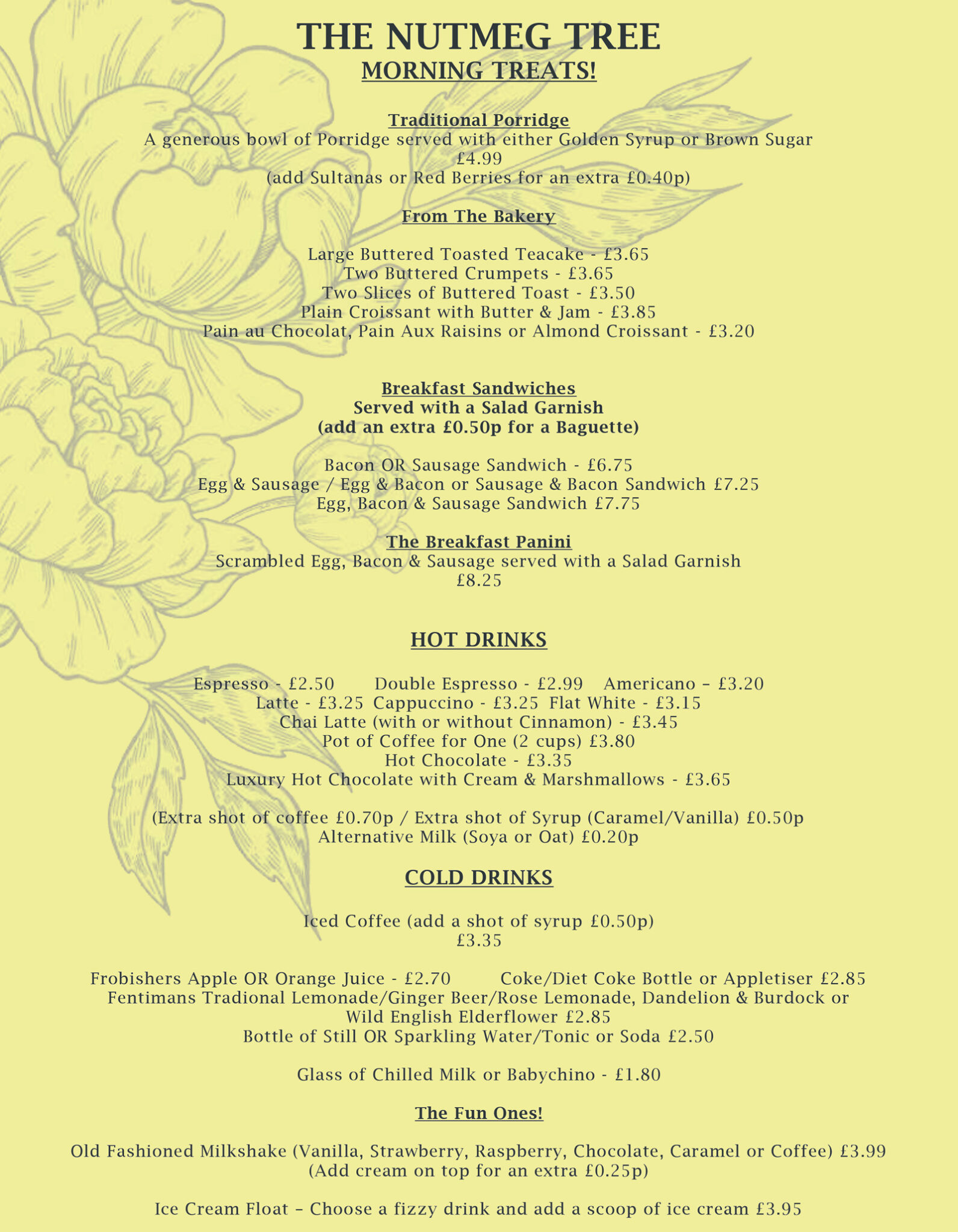 Menu - The Nutmeg Tree