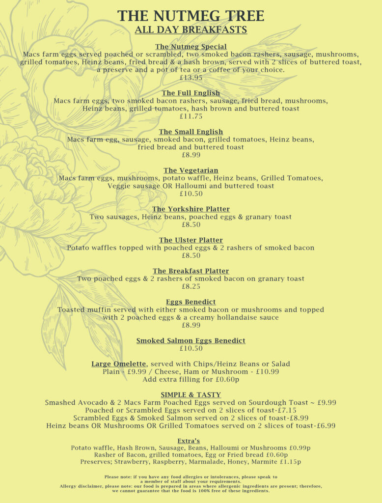 Menu - The Nutmeg Tree