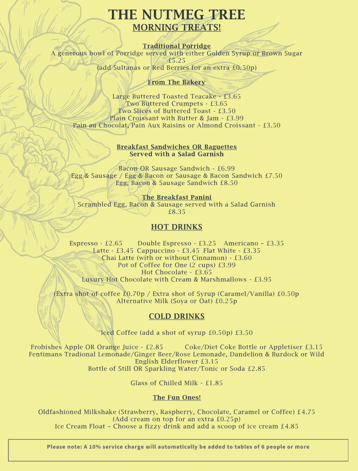 Menu - The Nutmeg Tree